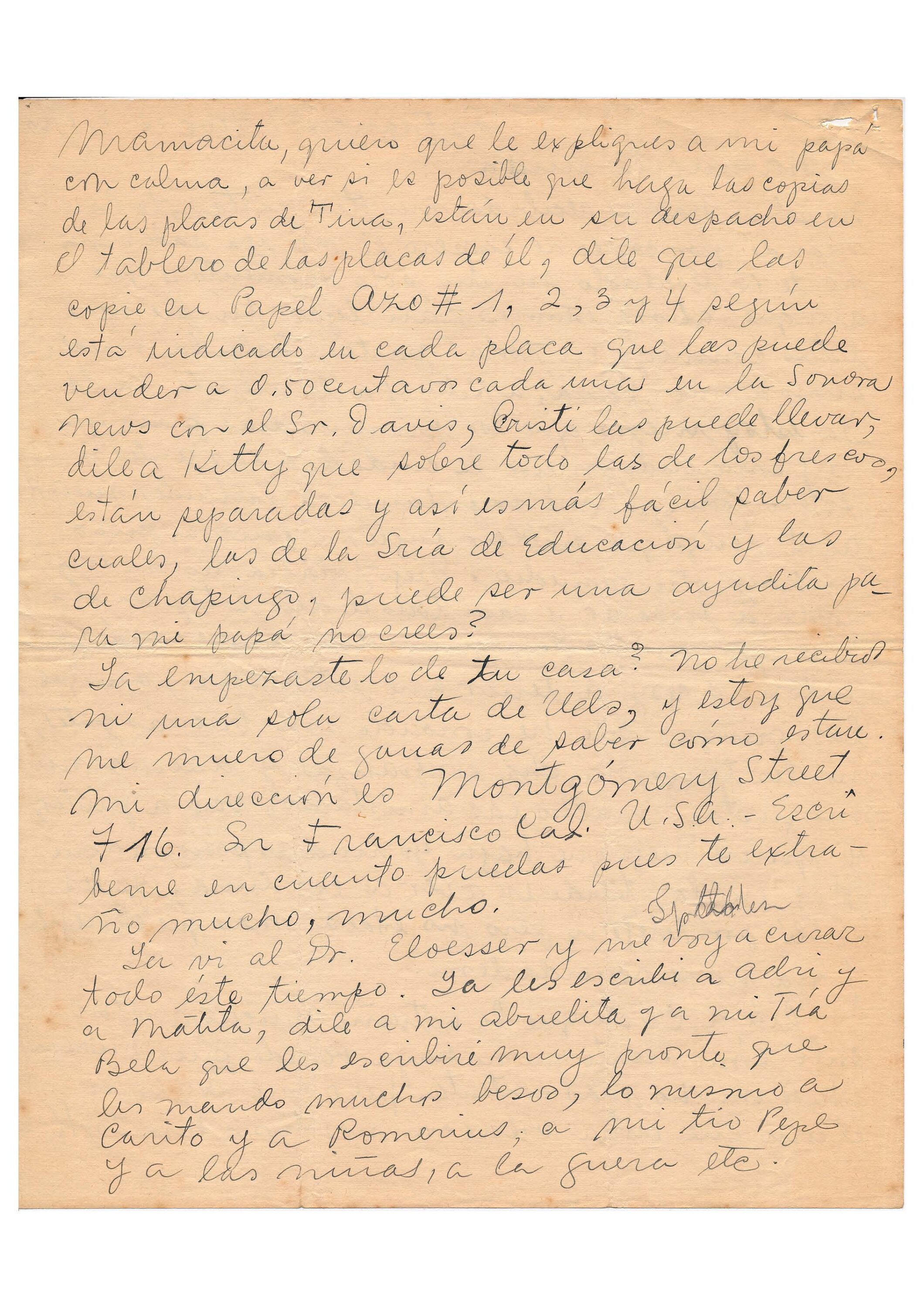 Letter 2 from Frida Kahlo to Matilde Calderon de Kahlo, Nov 14, 1930 ...