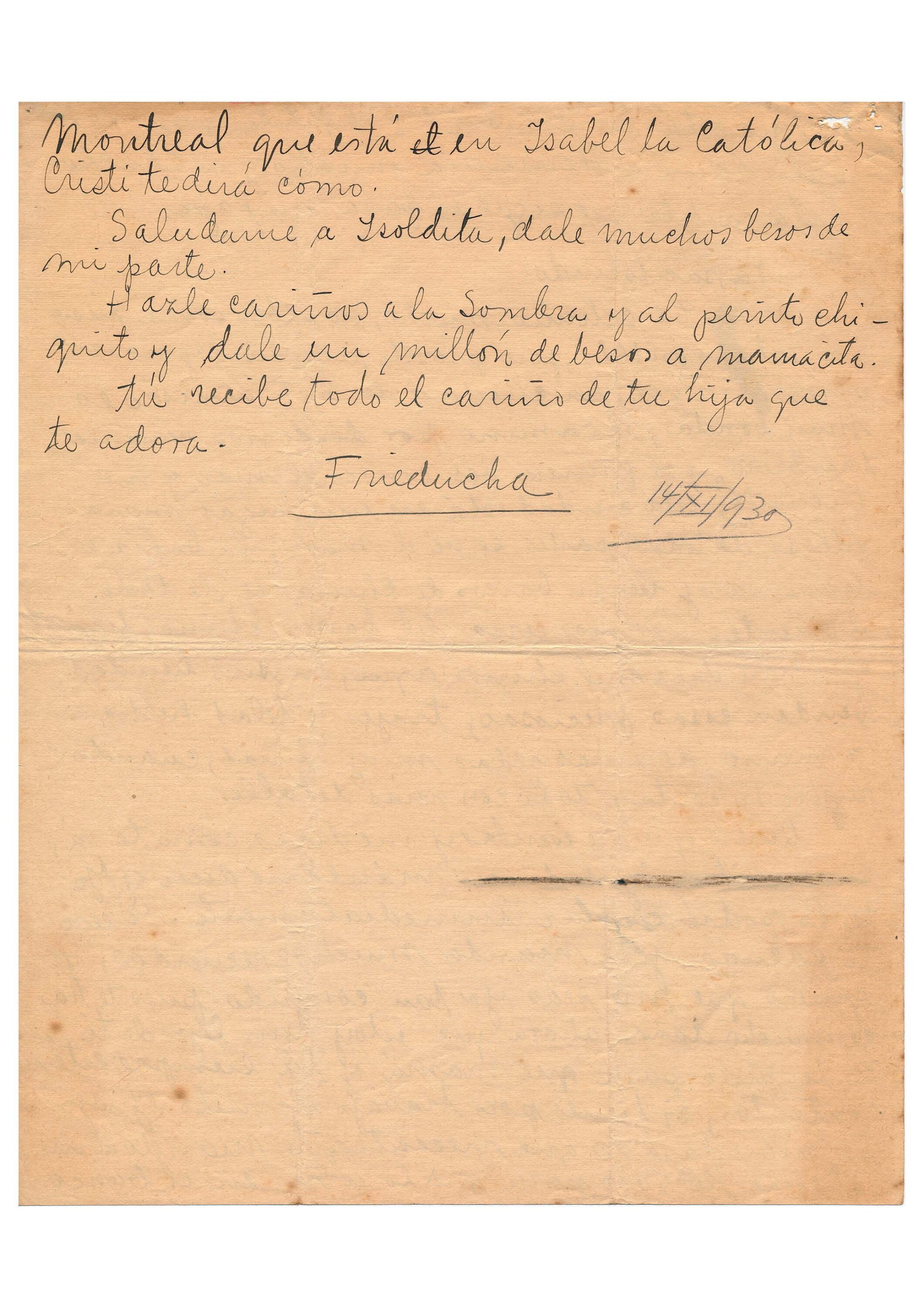 Letter 2 from Frida Kahlo to Matilde Calderon de Kahlo, Nov 14, 1930 ...