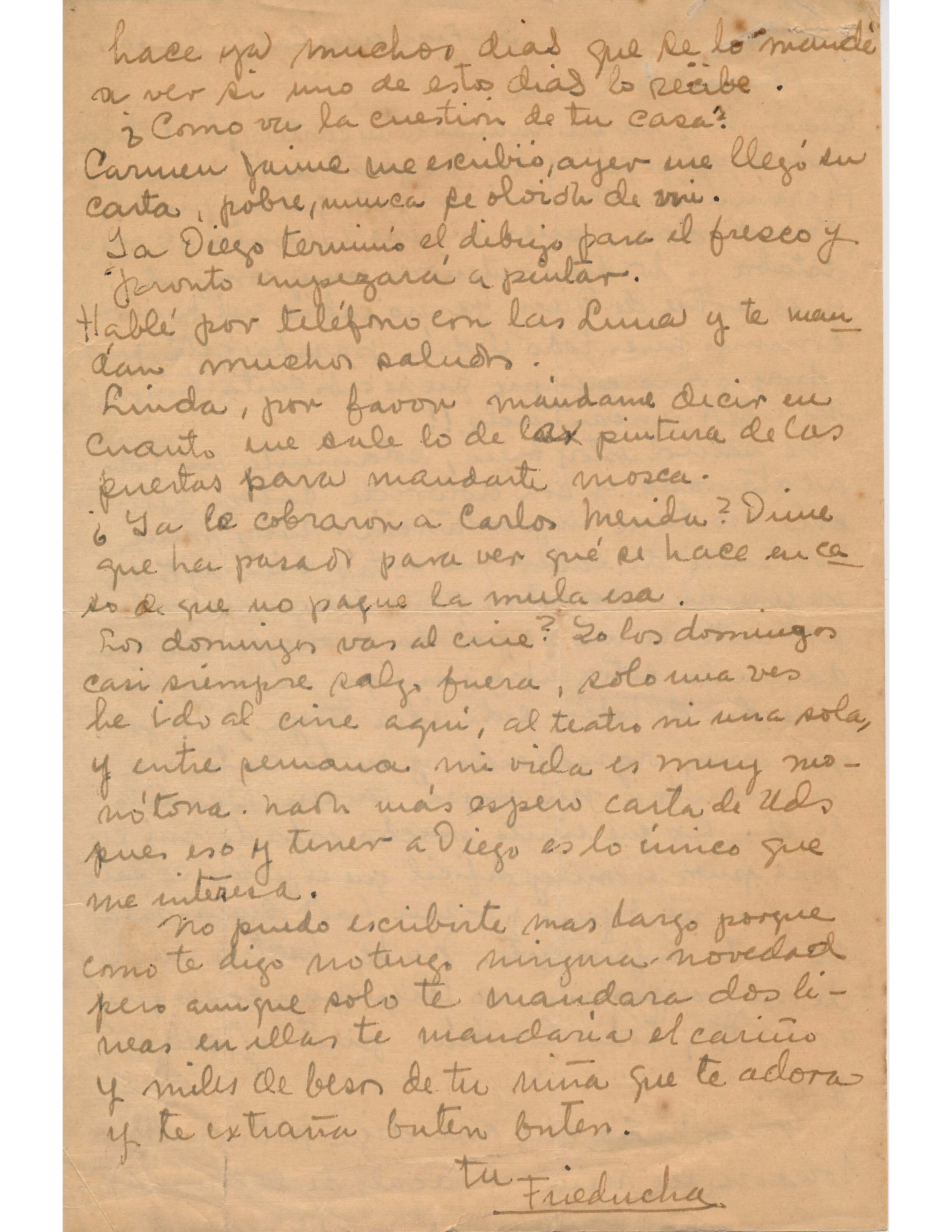 Letter from Frida Kahlo to Matilde Calderon de Kahlo, Dec 30, 1930 ...