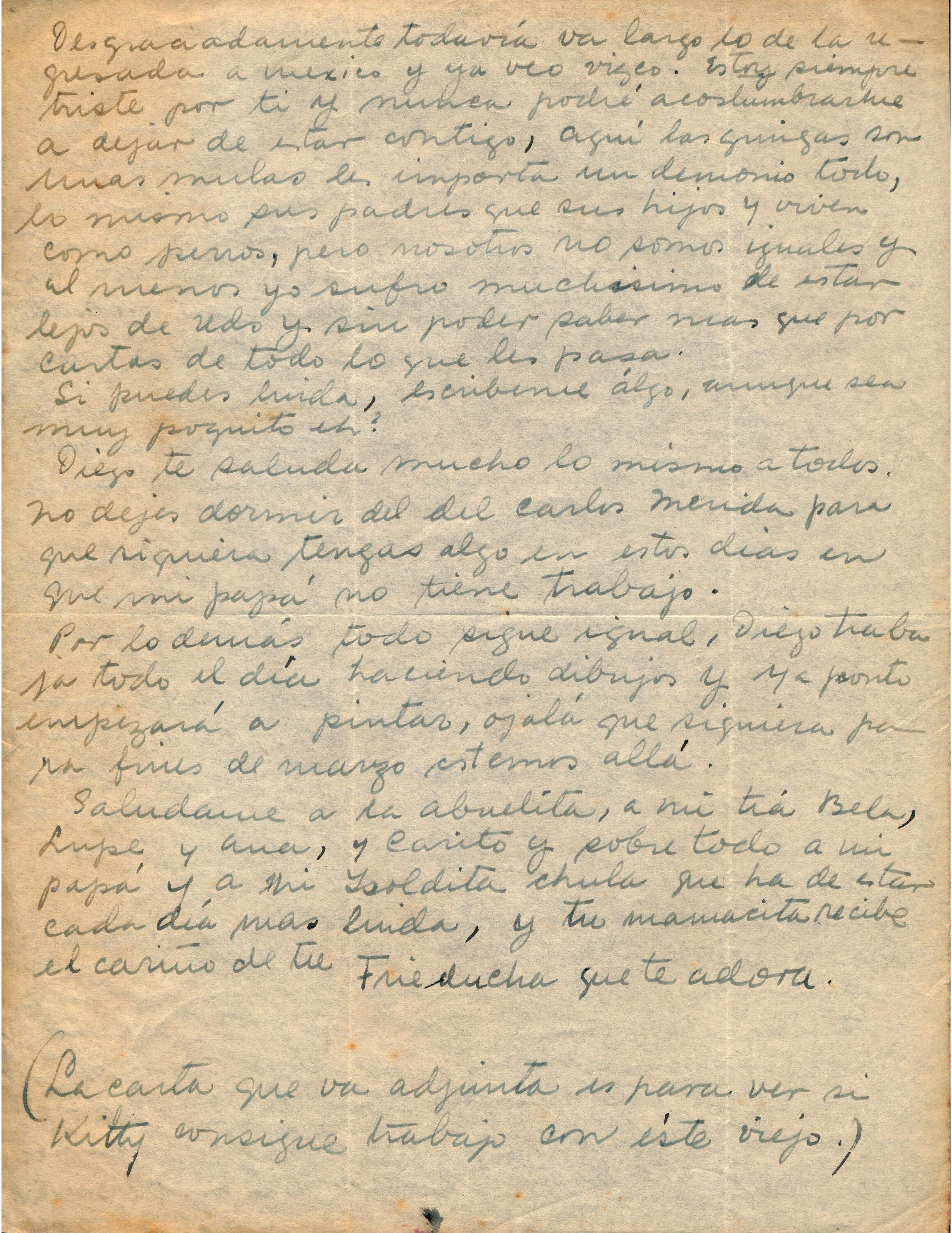 Letter from Frida Kahlo to Matilde Calderon de Kahlo, Jan 13, 1931 ...