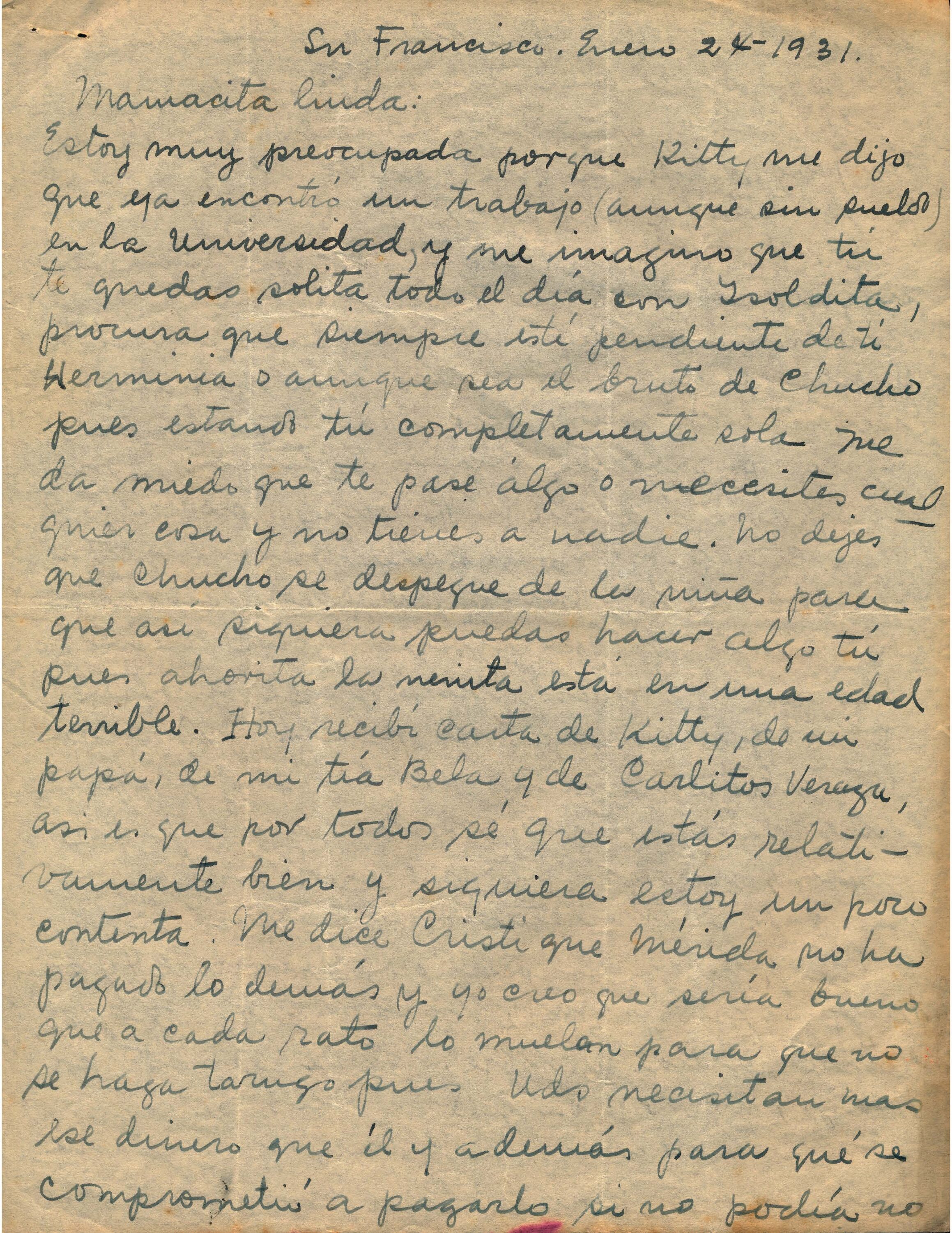 Letter from Frida Kahlo to Matilde Calderon de Kahlo, Jan 24, 1931 ...