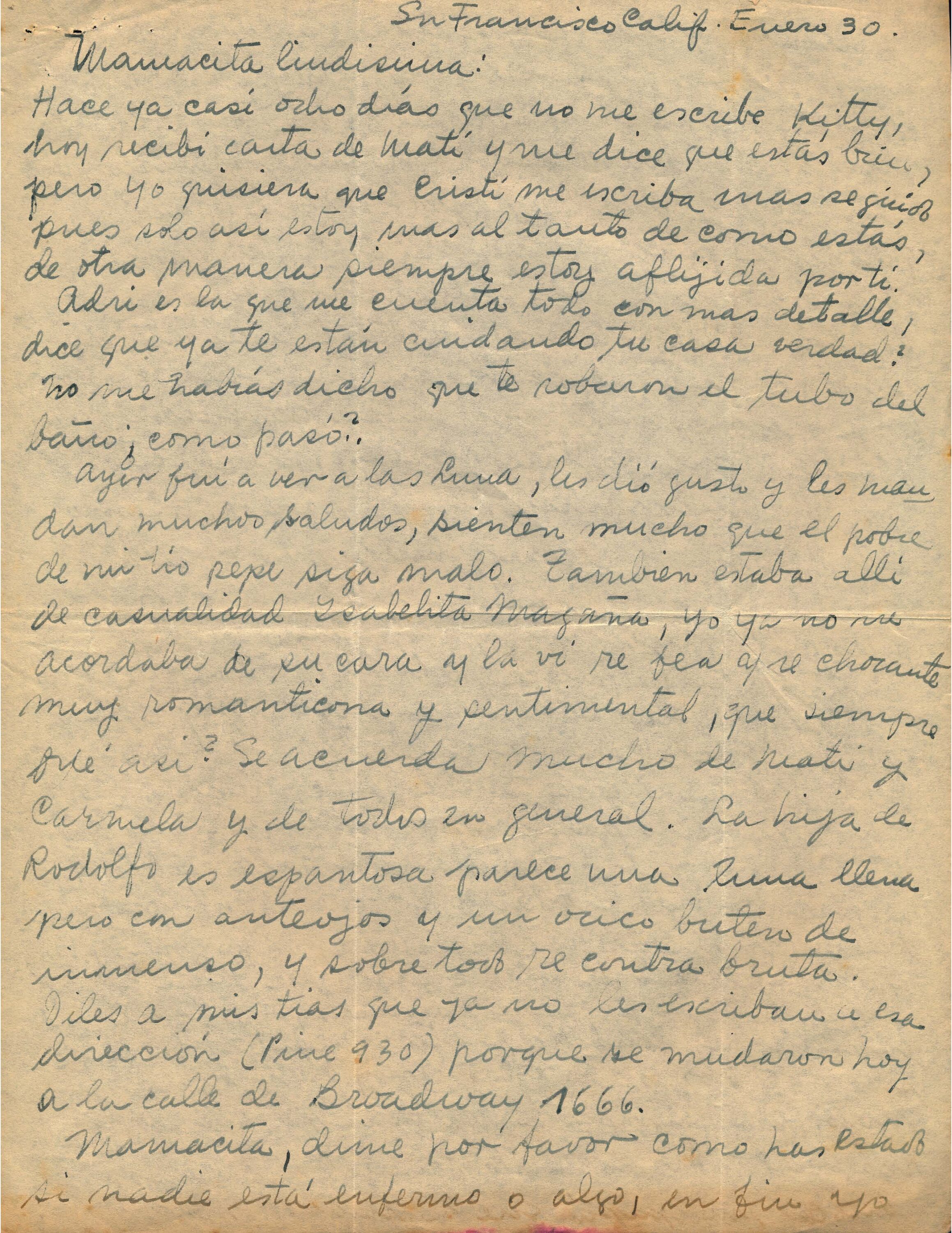 Letter from Frida Kahlo to Matilde Calderon de Kahlo, Jan 30, 1931 ...