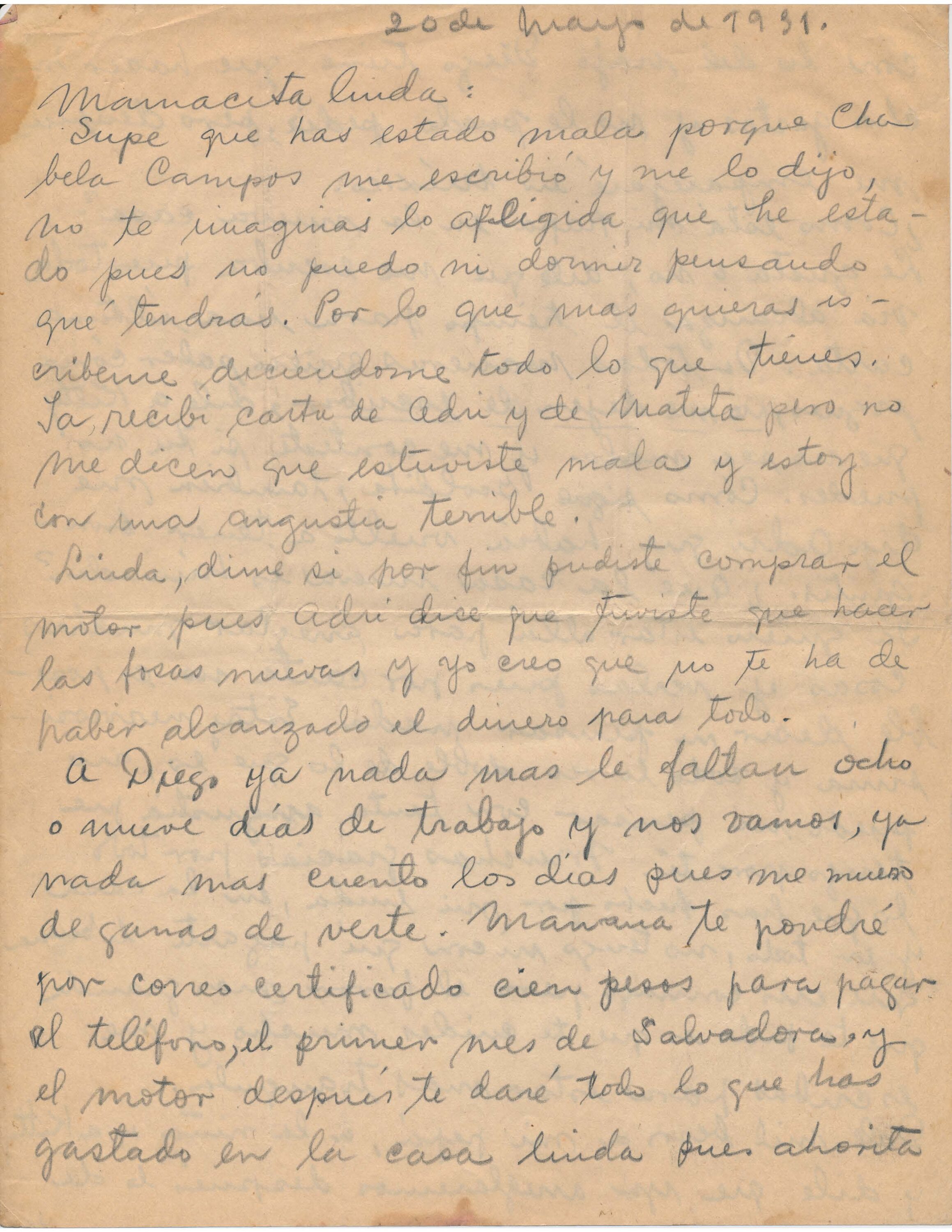 Letter from Frida Kahlo to Matilde Calderon de Kahlo, May 20, 1931 ...
