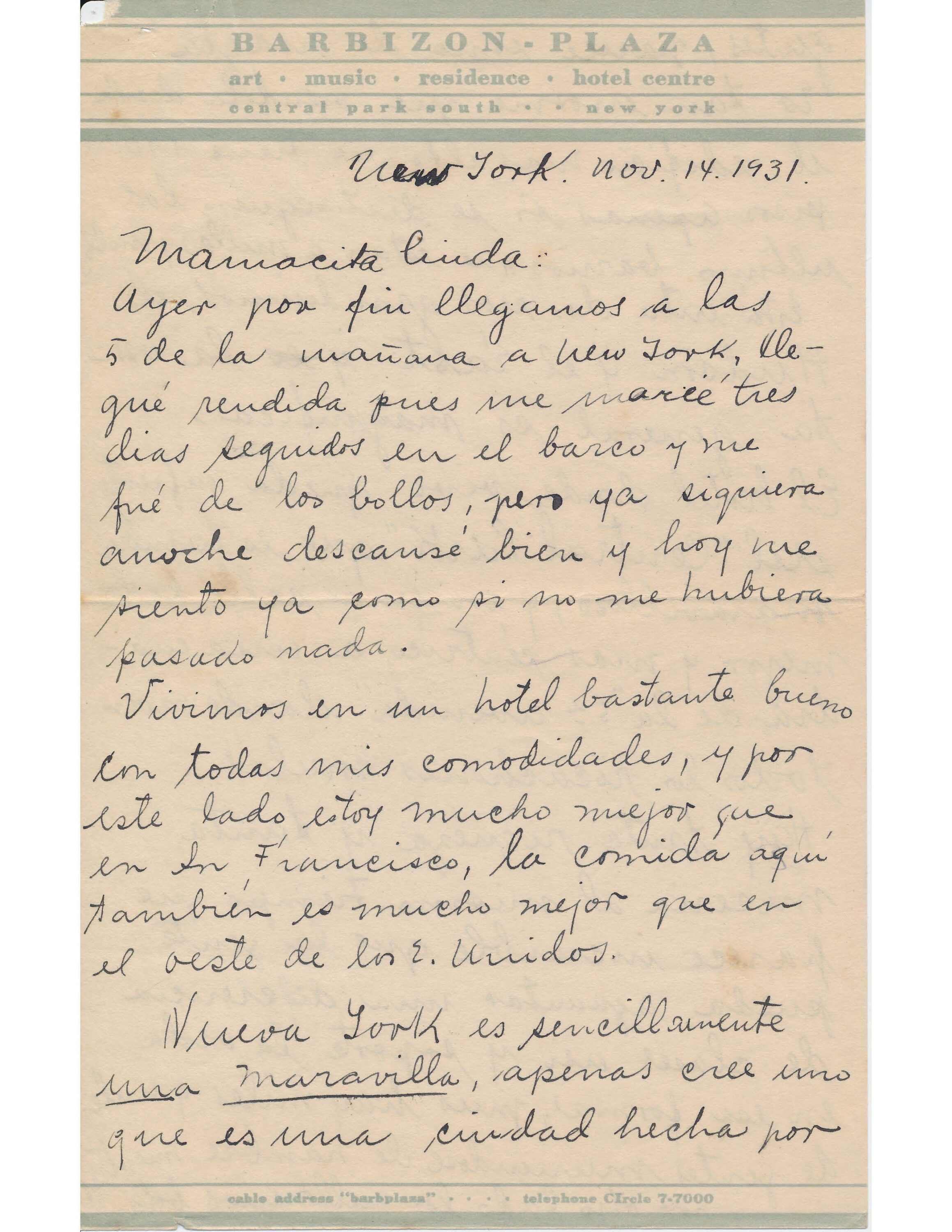 Letter from Frida Kahlo to Matilde Calderon de Kahlo, Nov 14, 1931 ...