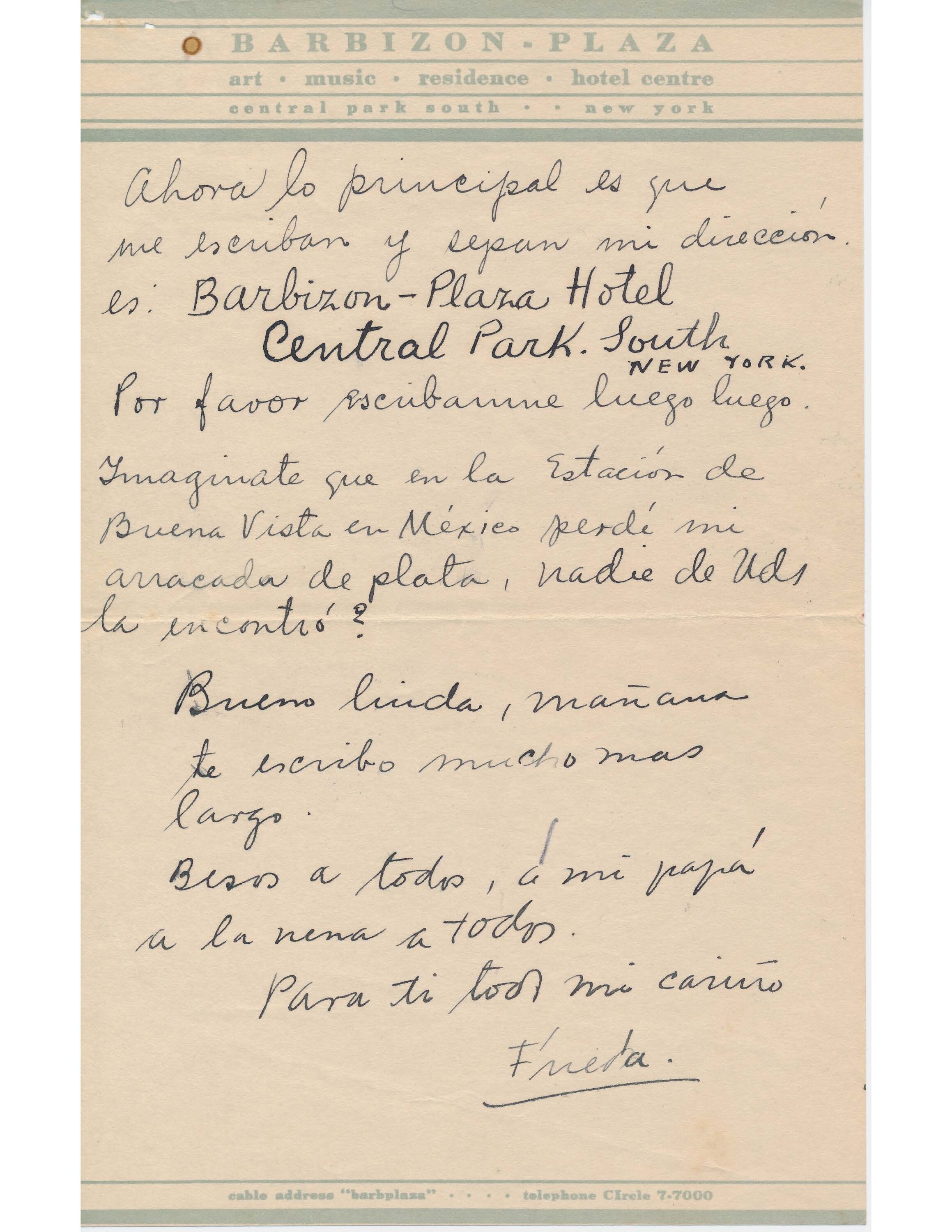 Letter from Frida Kahlo to Matilde Calderon de Kahlo, Nov 14, 1931 ...