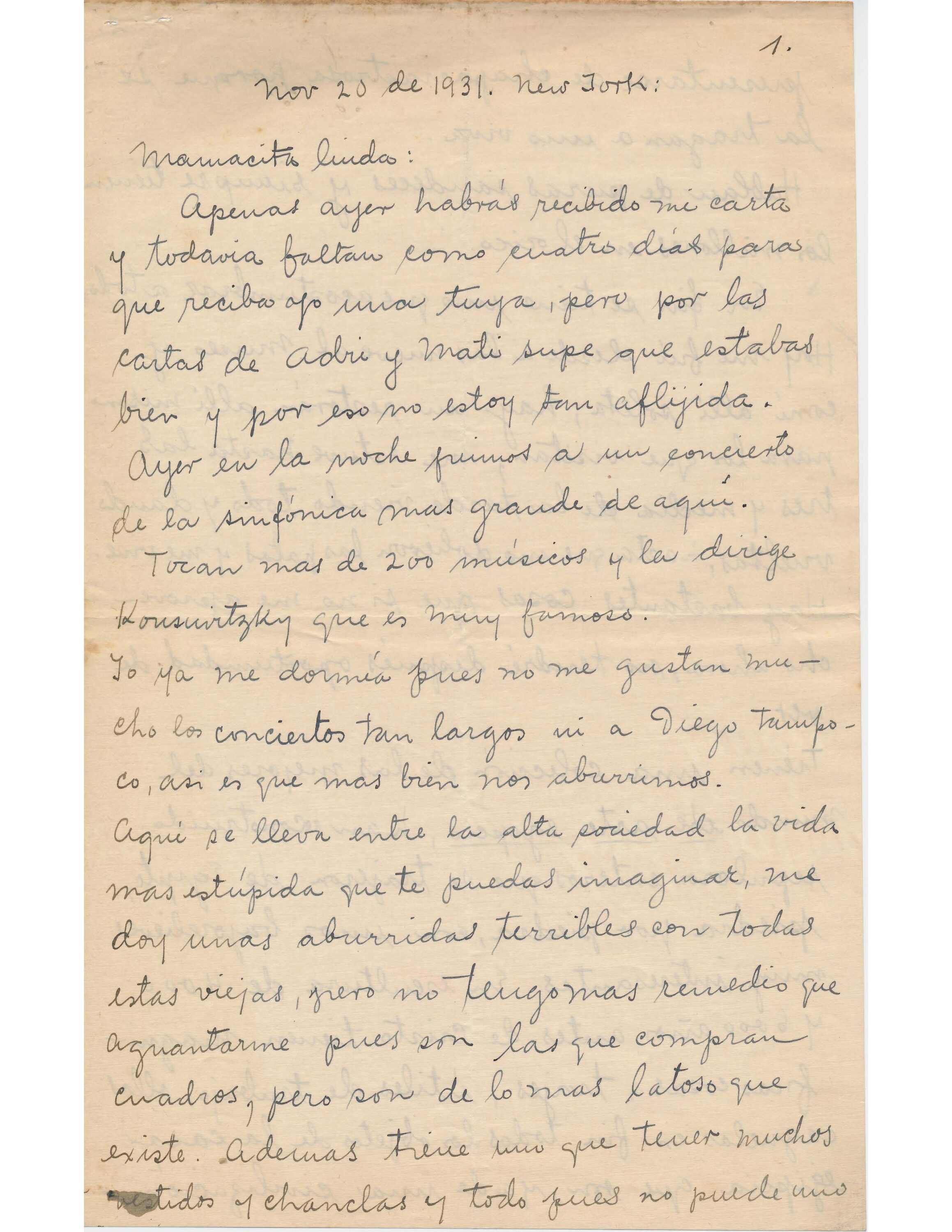 Letter from Frida Kahlo to Matilde Calderon de Kahlo, Nov 20, 1931 ...