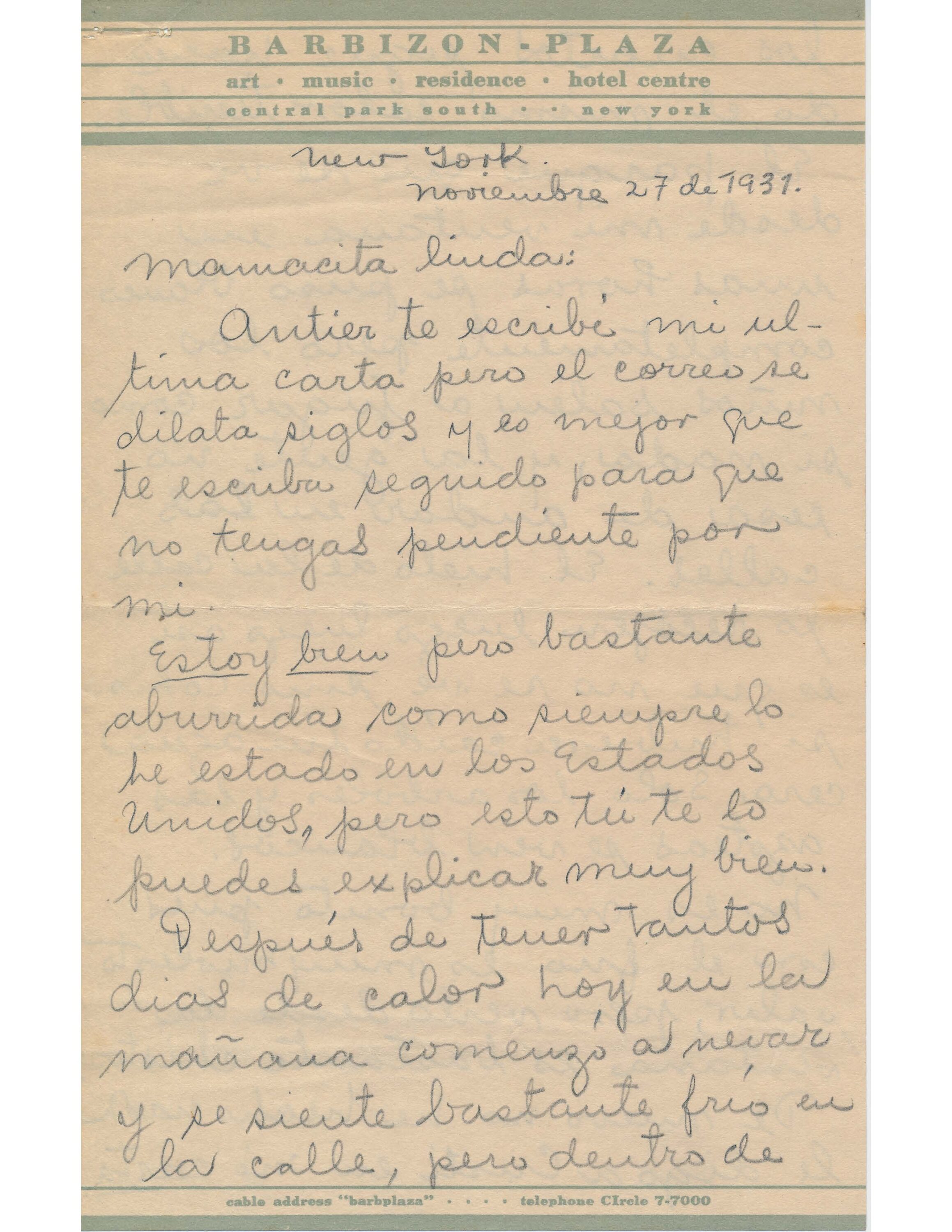 Letter from Frida Kahlo to Matilde Calderon de Kahlo, Nov 27, 1931 ...
