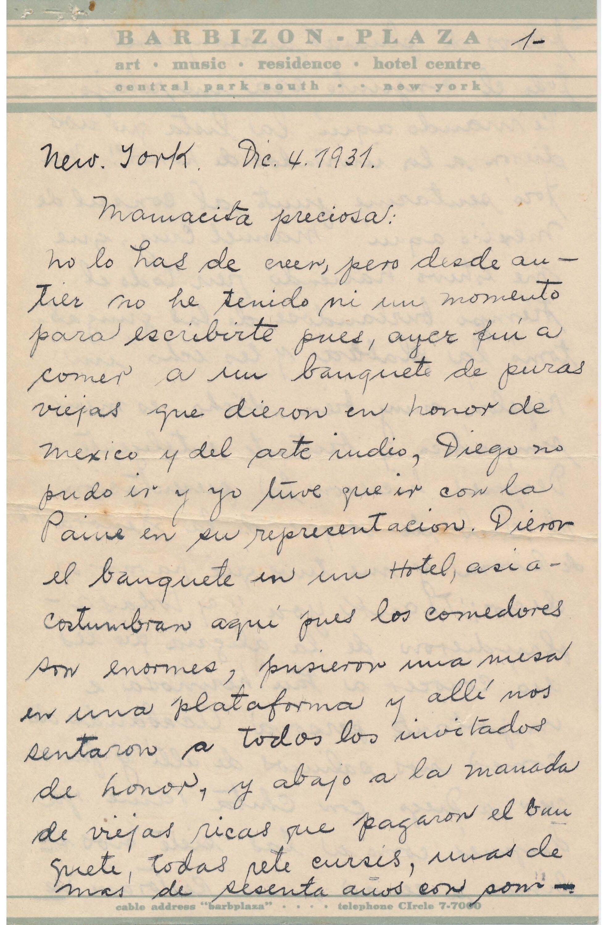 Letter from Frida Kahlo to Matilde Calderon de Kahlo, Dec 4, 1931 ...