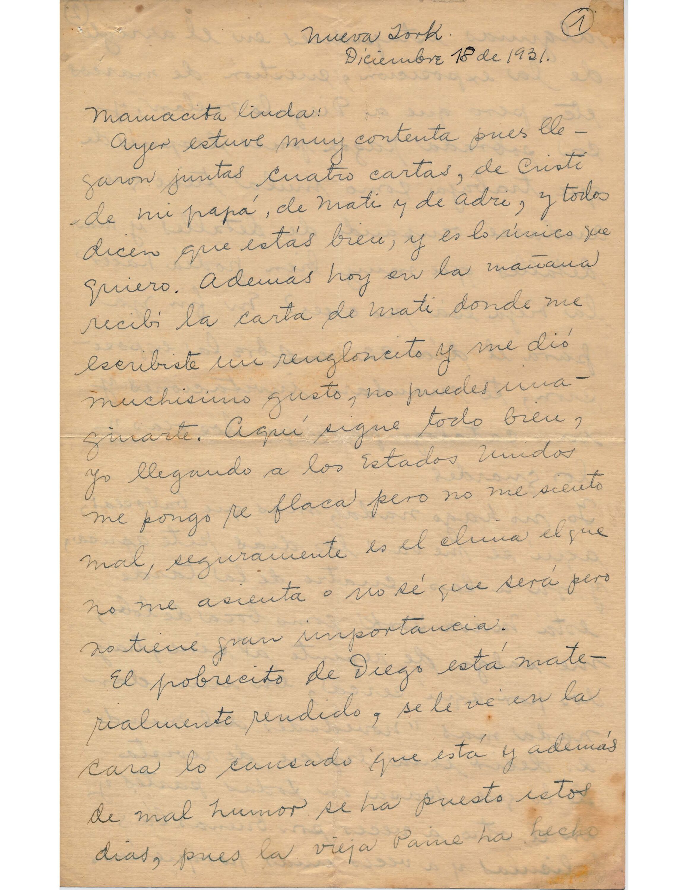 Letter from Frida Kahlo to Matilde Calderon de Kahlo, Dec 18, 1931 ...