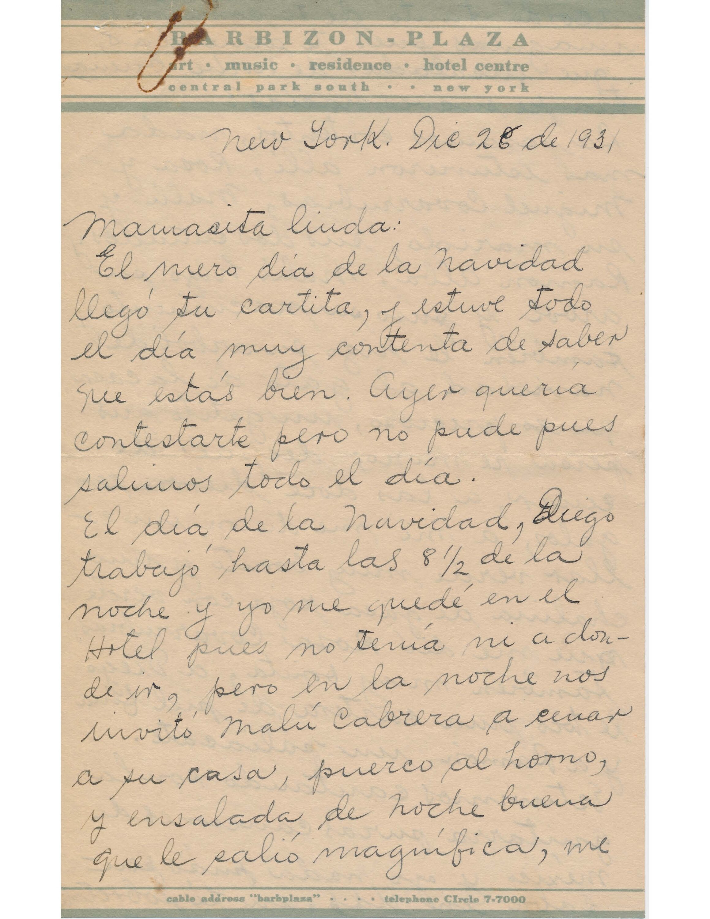 Letter from Frida Kahlo to Matilde Calderon de Kahlo, Dec 26, 1931 ...