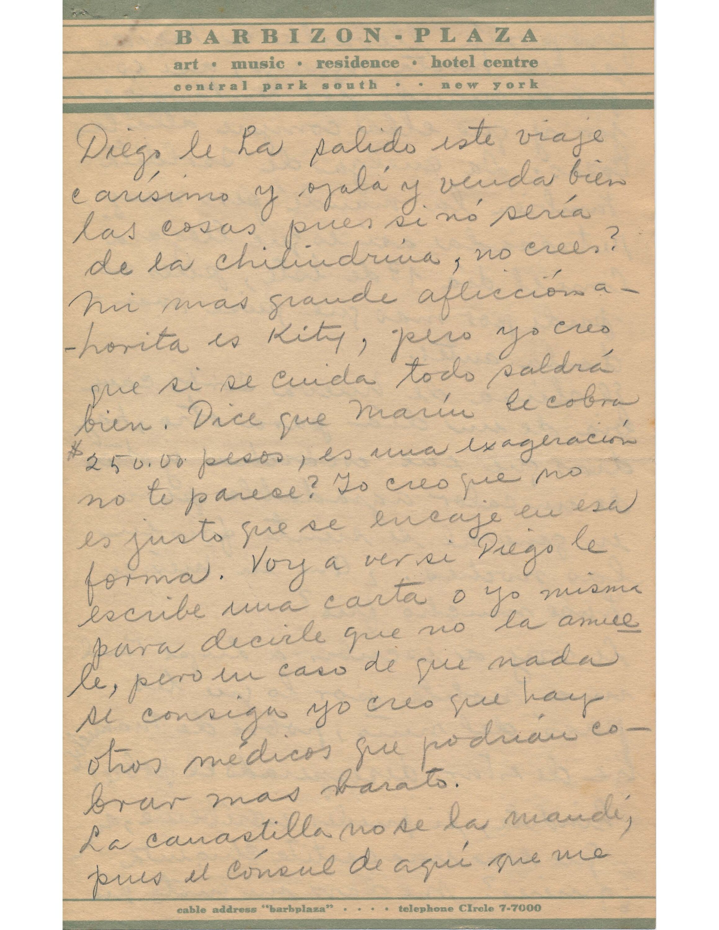 Letter from Frida Kahlo to Matilde Calderon de Kahlo, Jan 8, 1932 ...