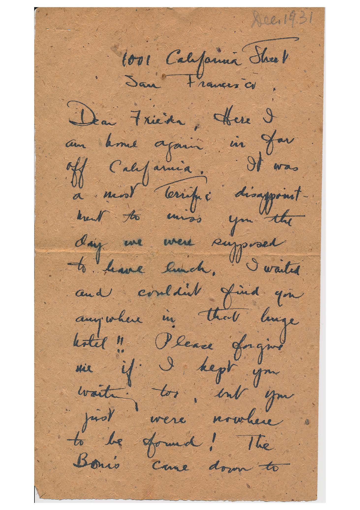 Letter from Dorothy Liebes to Frida Kahlo, Dec 10, 1931 | National ...